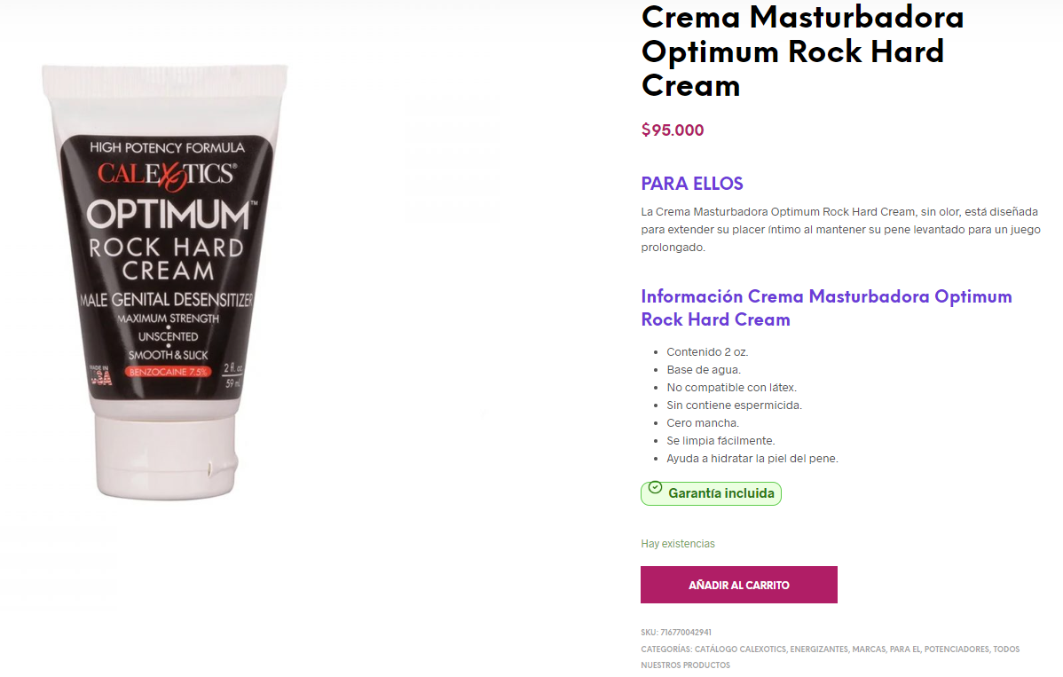 Crema Masturbadora Optimum Rock Hard Cream - Divino Placer